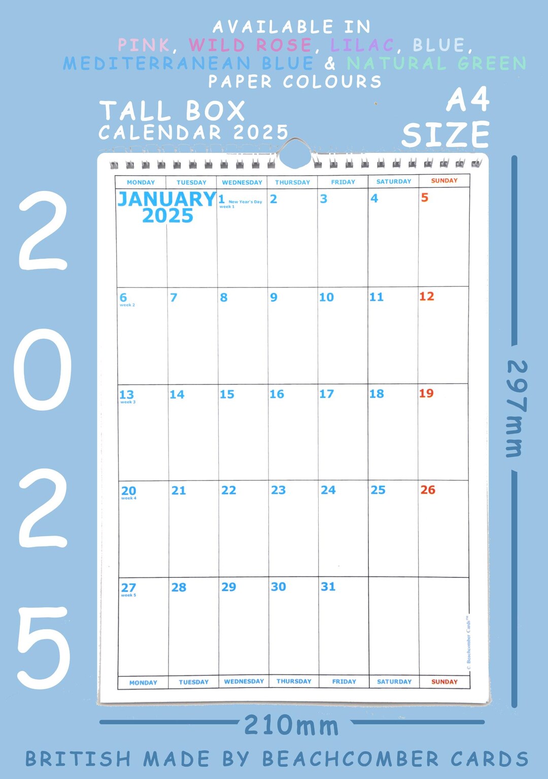 2025 CALENDAR, Tall Box, A4 Size, British Made - Etsy UK