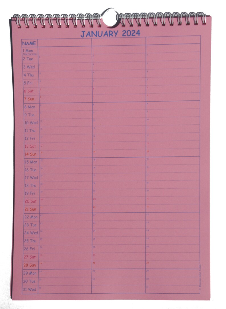 3 FAMILY CALENDAR 2024 A4 Size Choice of Colours - Etsy UK