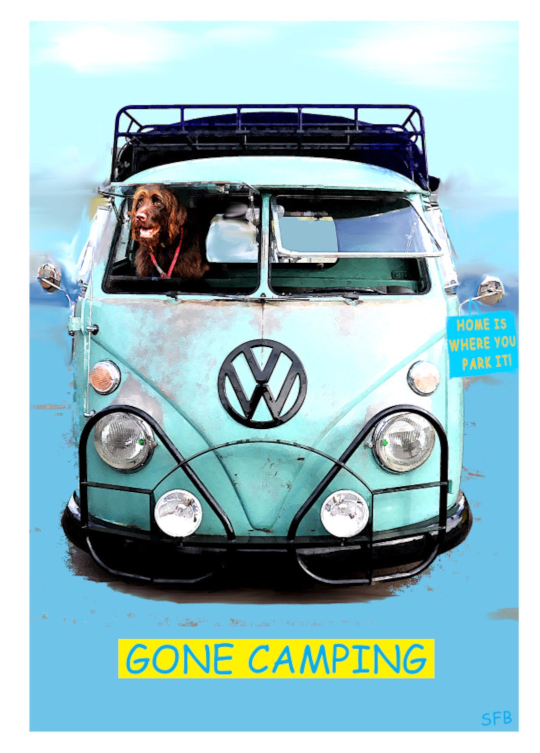 VW Camper Van & Dog Greeting Card SFB Illustration - Etsy Canada