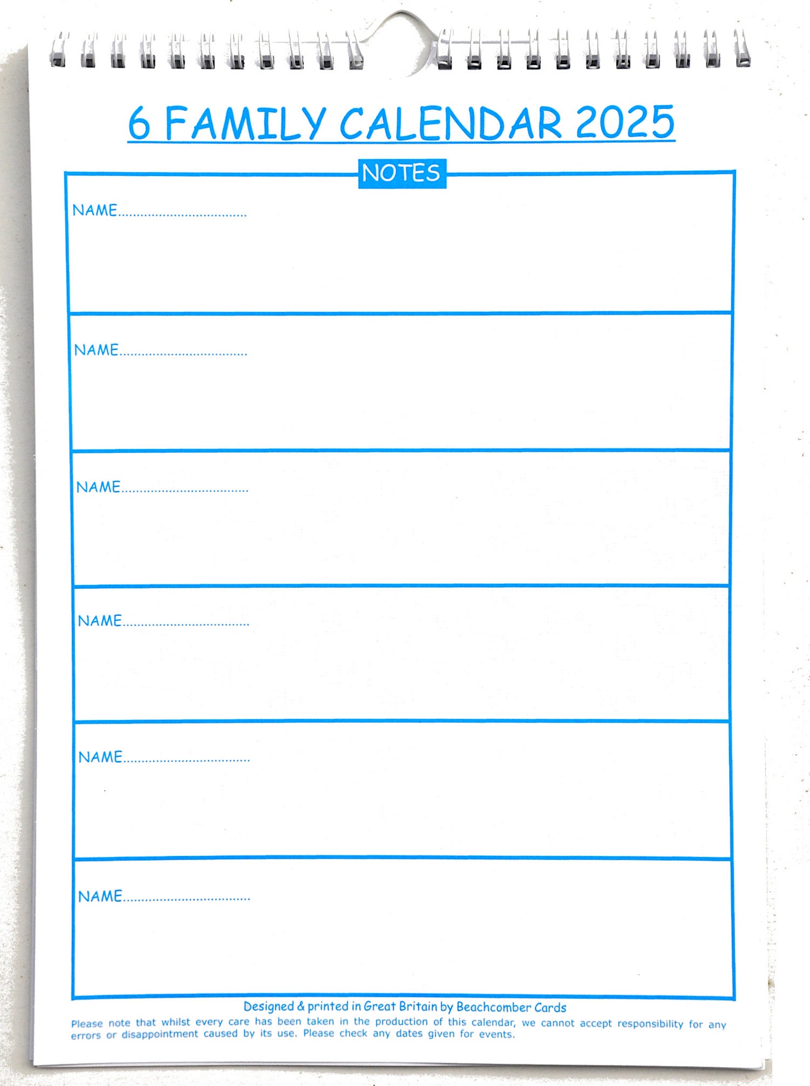 6 FAMILY / ROTA Calendar 2025 A3 Size Made in UK - Etsy UK