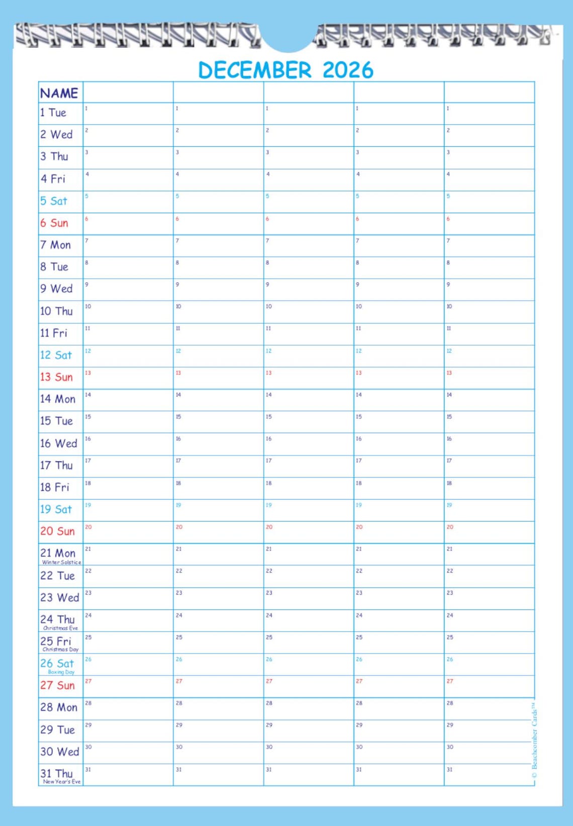 5 FAMILY CALENDAR 2026, A4 Size, by Beachcomber Cards - Etsy UK