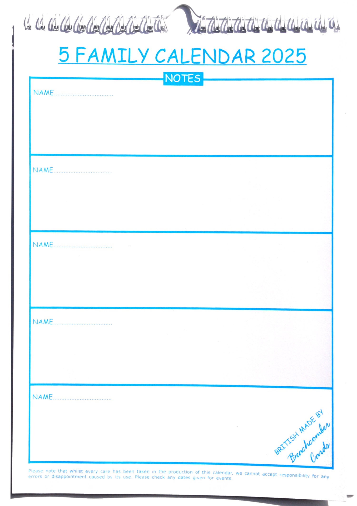 5 FAMILY CALENDAR 2025 - A3 SIZE - Etsy UK