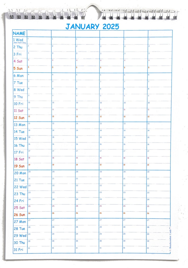 6 FAMILY / ROTA Calendar 2025 A3 Size Made in UK - Etsy UK