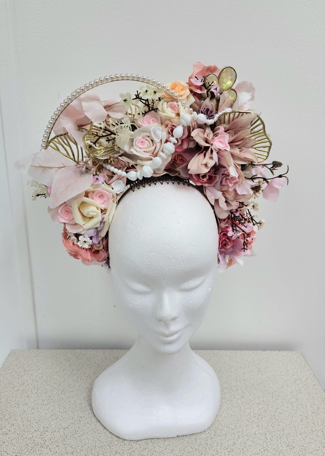 Artificial Flower Headdress in Pink and White Tones Burlesque Fantasy ...