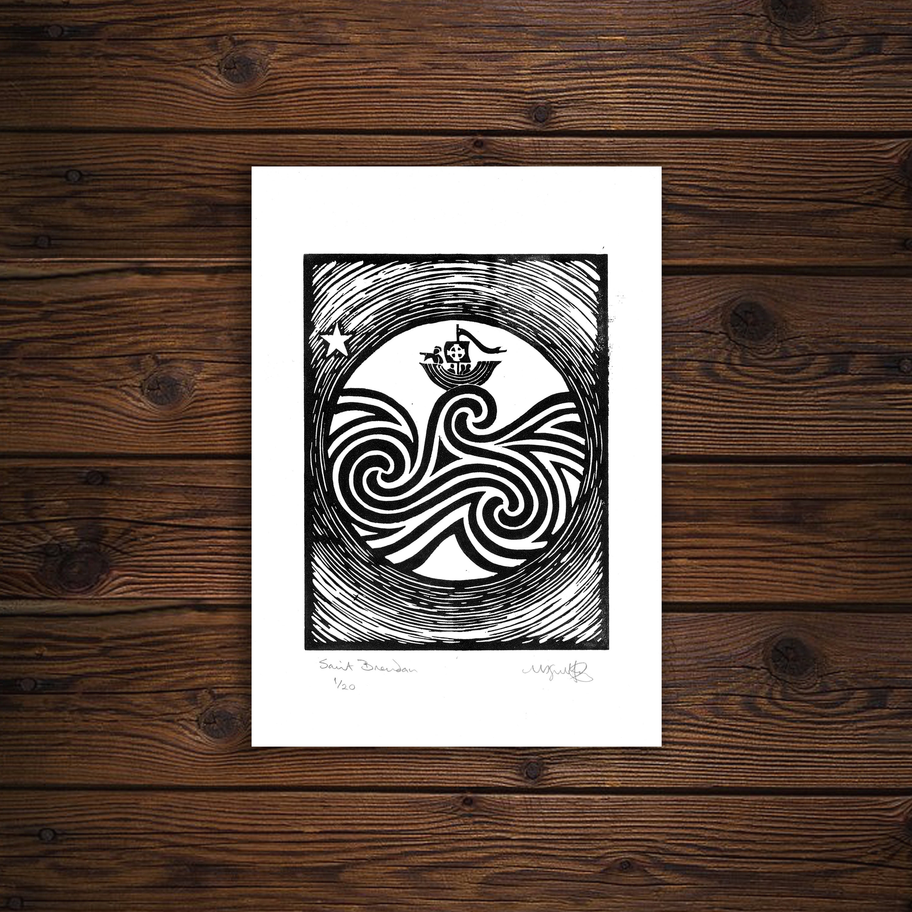 Handmade Linocut Print | Saint Brendan Design | Original Limited ...