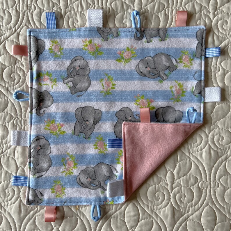 Sensory Tag Blanket Lovey in Assorted Prints-elephants, Fairies ...