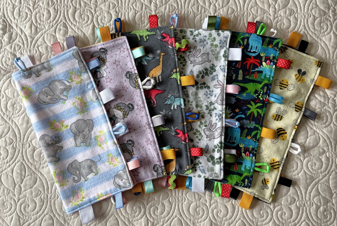 Sensory Tag Blanket Lovey in Assorted Prints-elephants, Fairies ...