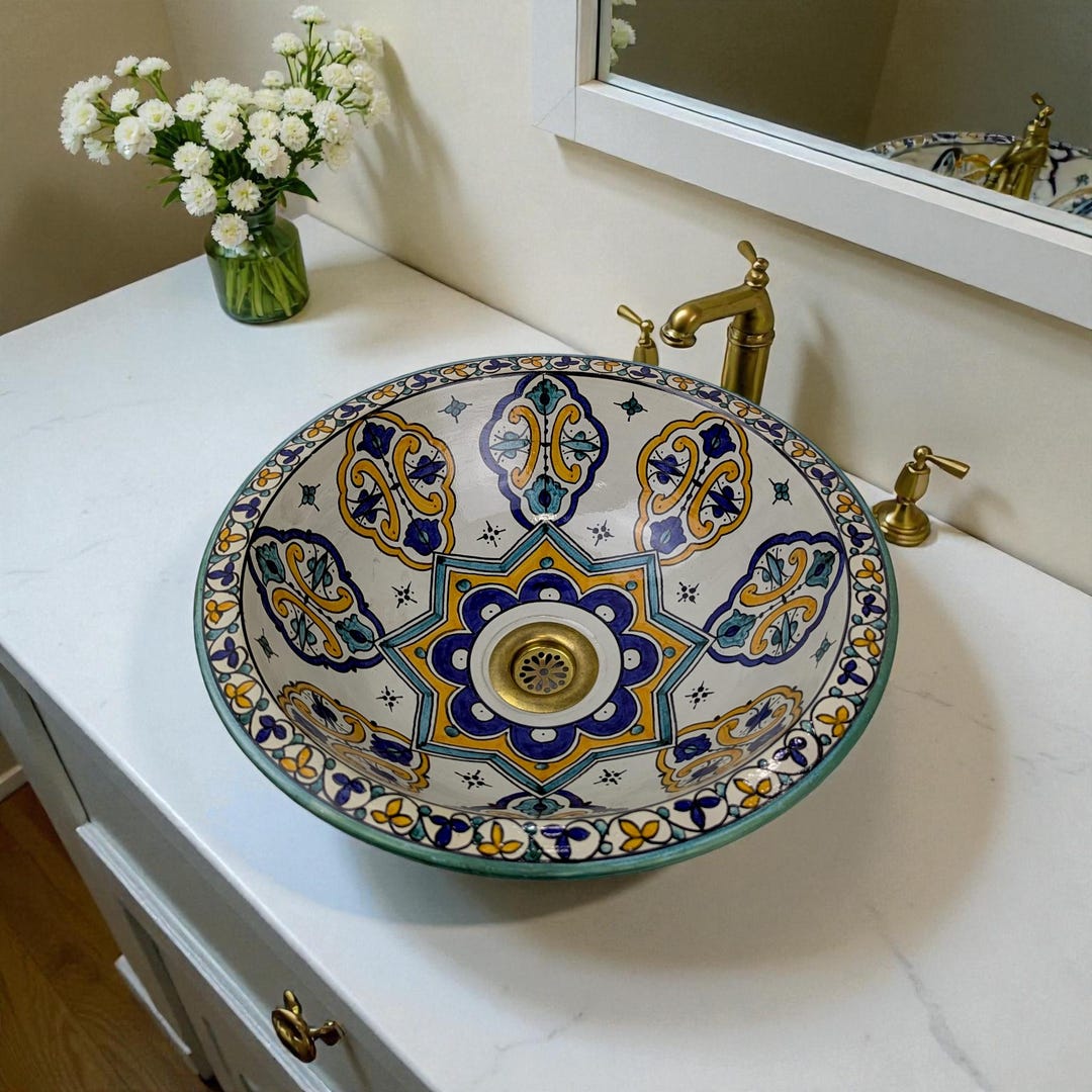 Modern Ceramic Sink – Hand-painted Moroccan Basin, Artisan Round ...