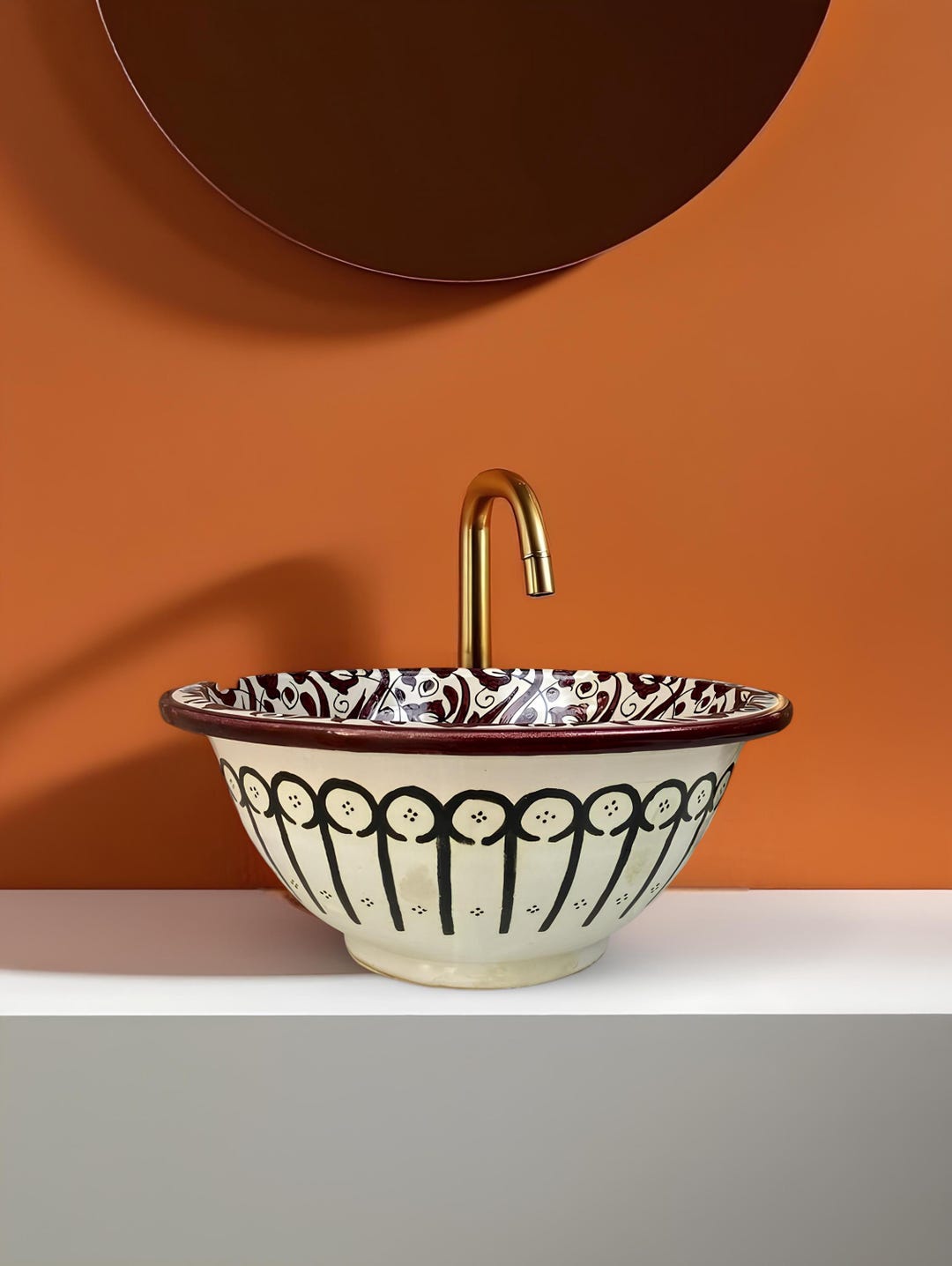 Modern Ceramic Sink – Hand-painted Moroccan Basin, Artisan Round ...