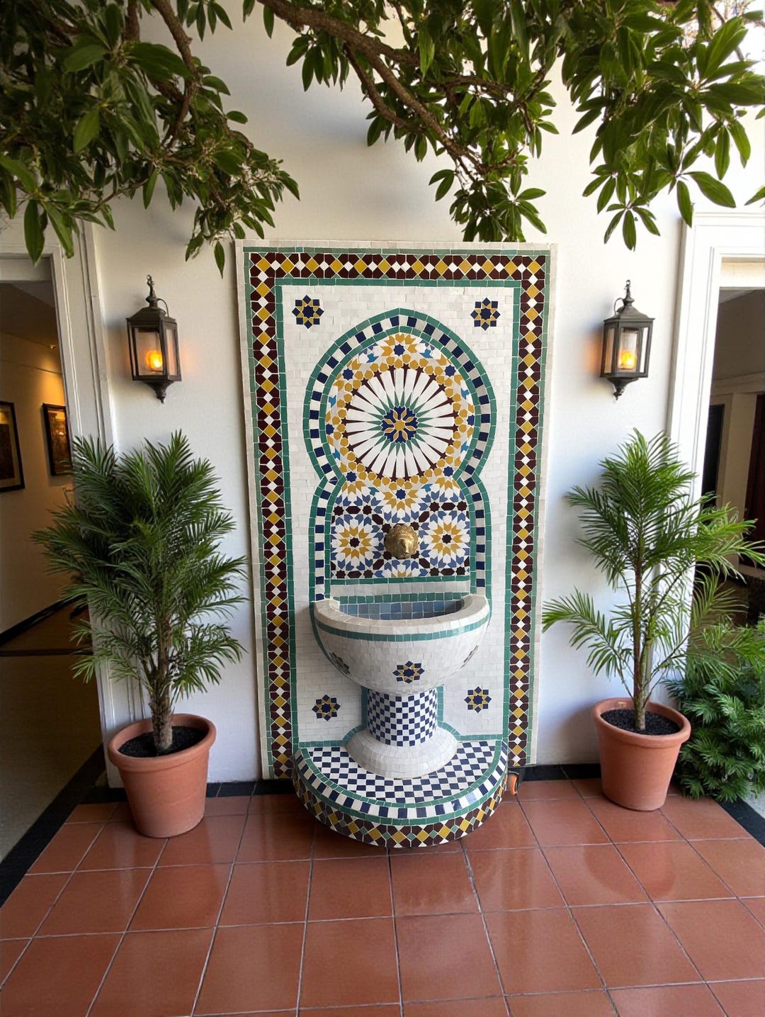 Handmade Moroccan Mosaic Multicolor Wall Fountain – White, Green ...