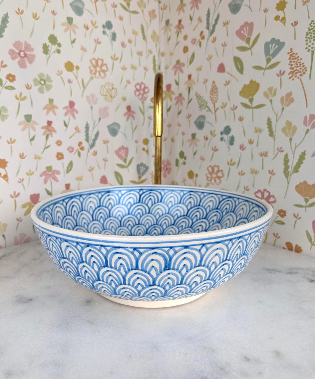 Modern Blue Ceramic Sink – Hand-painted Moroccan Basin, Artisan Round ...