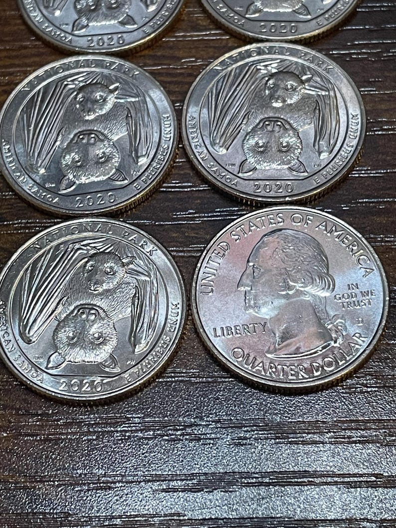 2020 SAMOA BAT Quarter Set. 10 Samoa National Park, Mother Bat and Pup ...