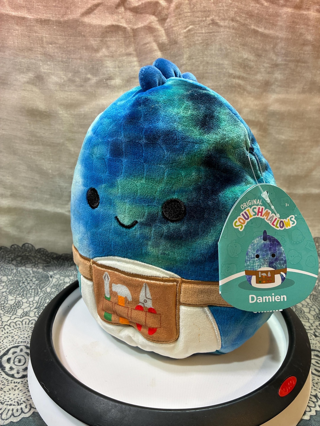 Squishmallows DAMIEN the BLUE Dinosaur/handy Man Rare-8” Plush Ear Tag ...