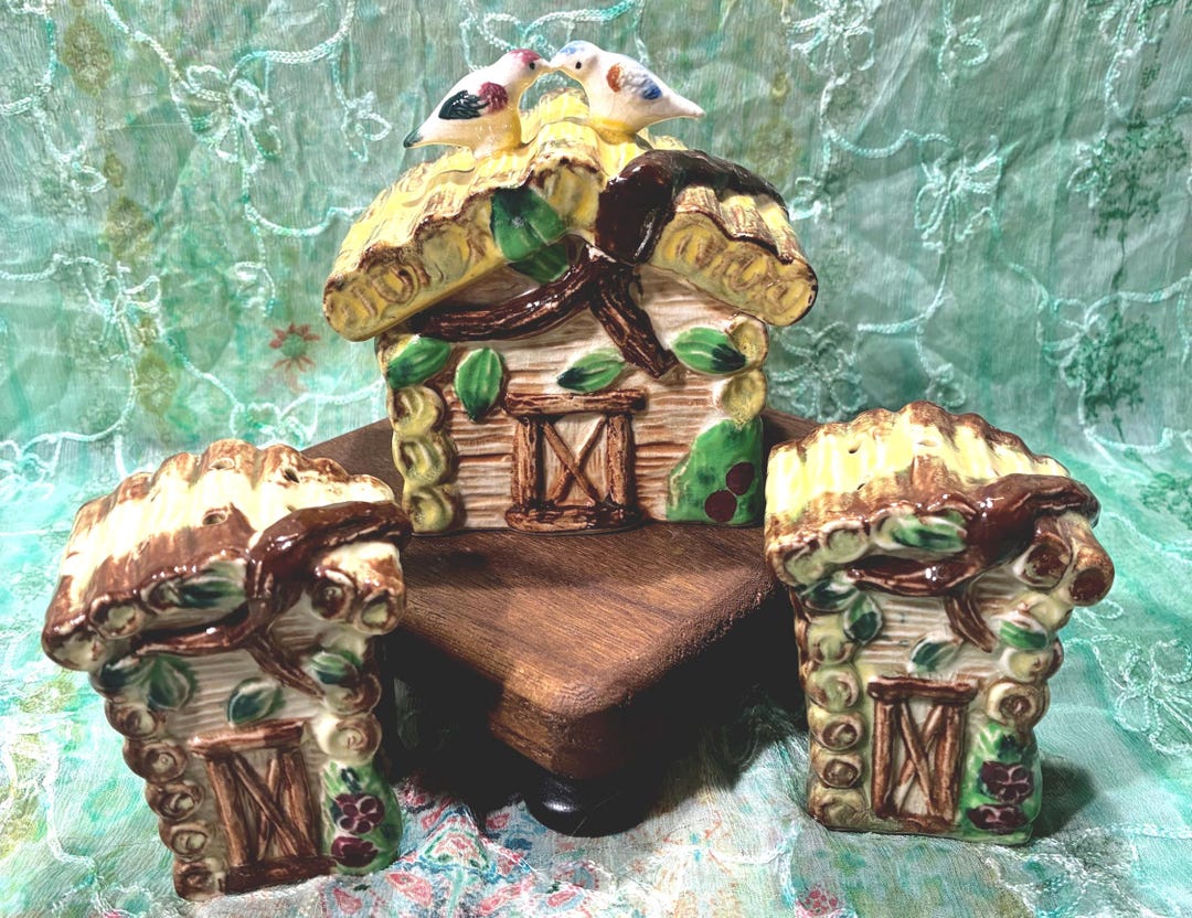 Vintage Cottagecore Shakers Set: Birdhouse Salt & Pepper, Sugar Bowl ...