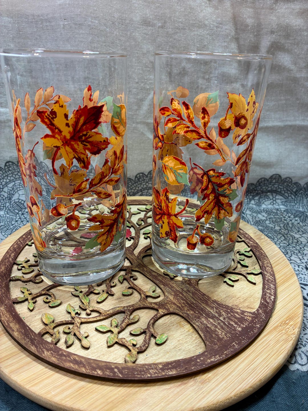 LIBBY Vintage (2)glasses Sent 16.3 Oz AUTUM LEAVES Collectible Barware ...