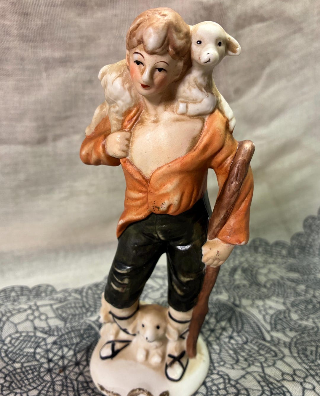 Porcelain Shepherd Boy Figurine: Lamb and Puppy, Rustic Home Decor - Etsy
