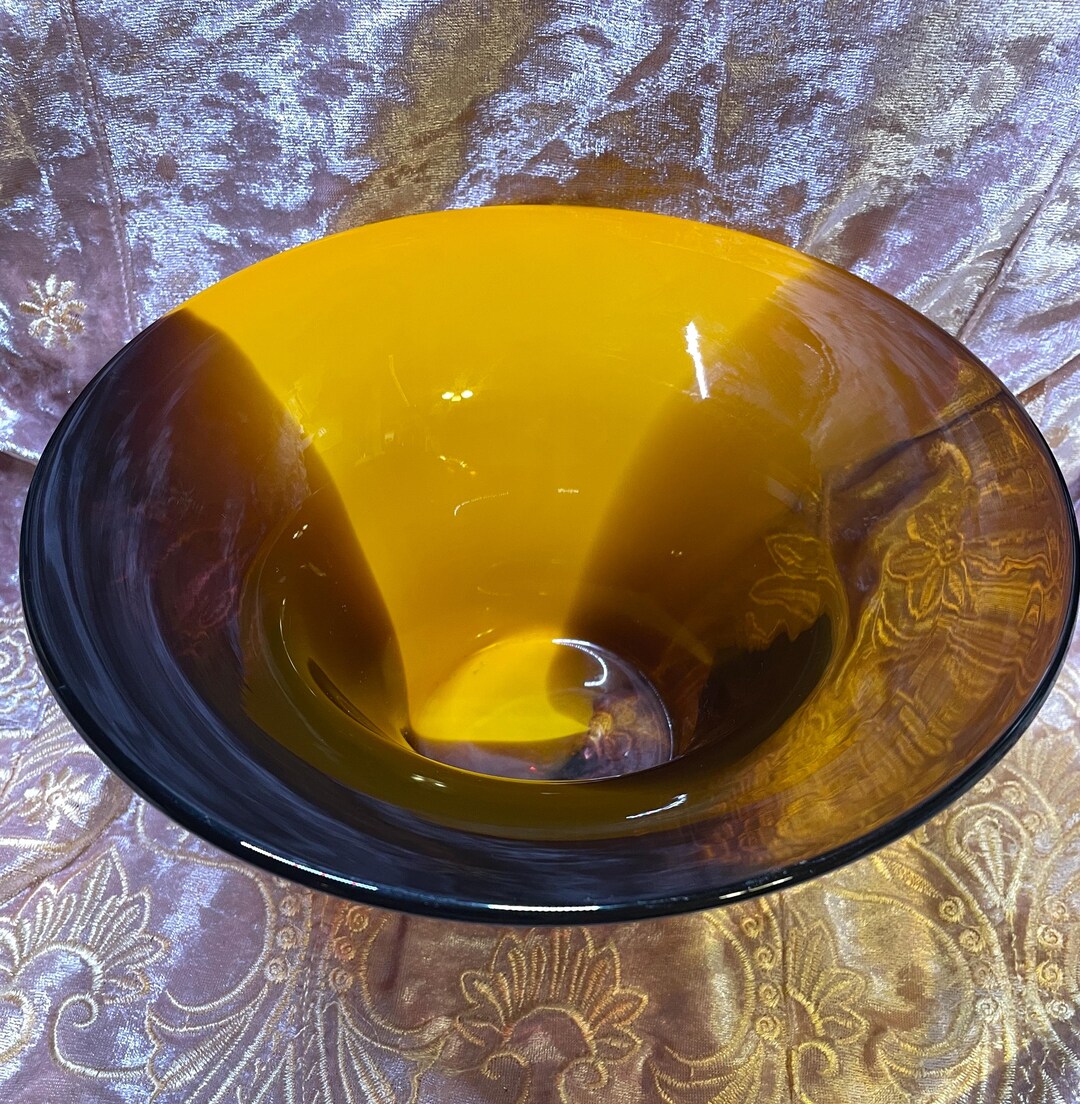 Vintage Teleflora Art Glass Bowl: Hand-blown Orange, Purple, Brown ...