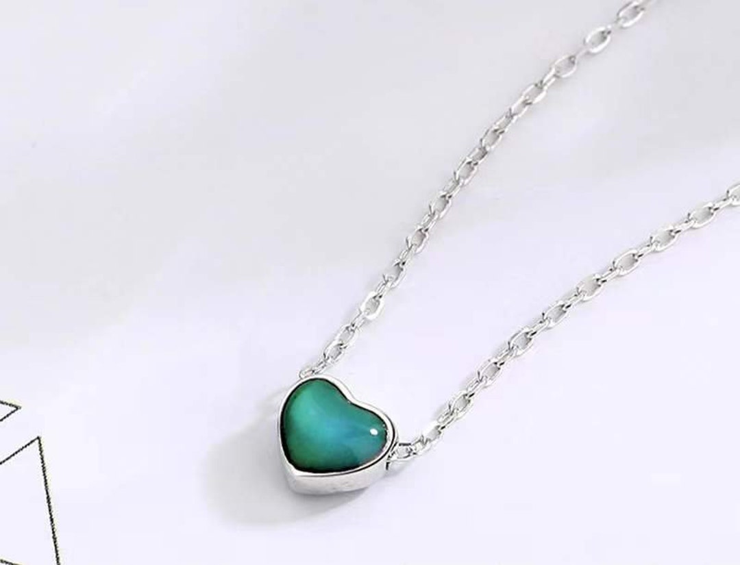 Mood Temperature Color Change Necklace, Heart Necklace, Silver Heart ...
