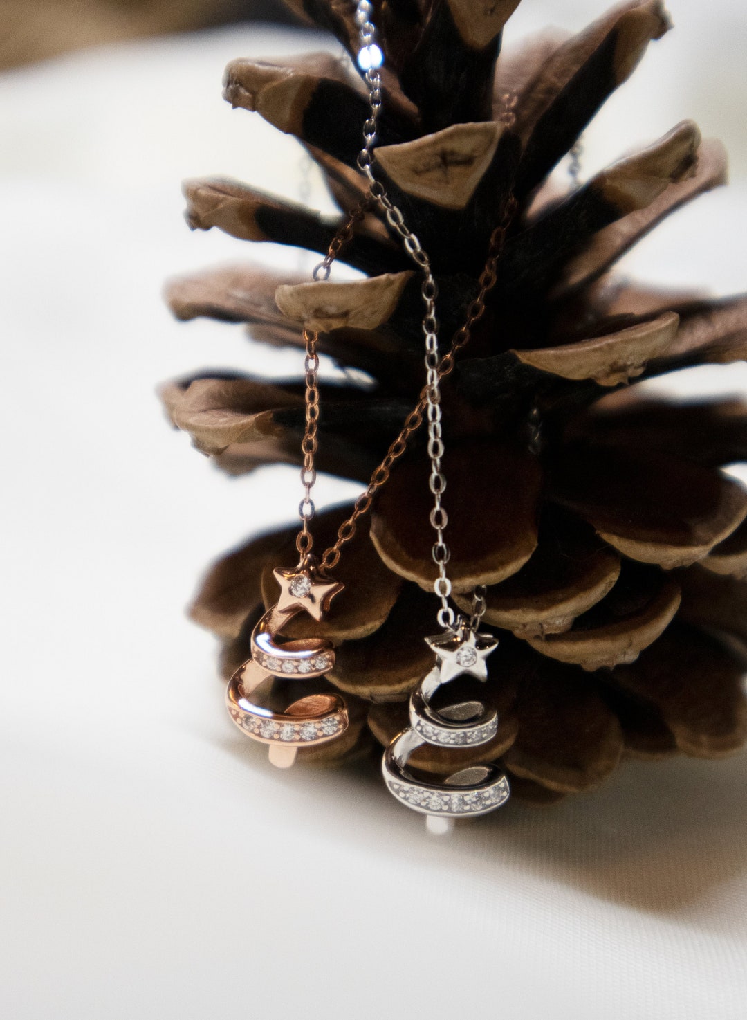 Sterling Silver Christmas Tree Necklace in Two Colors Silver and Rose ...