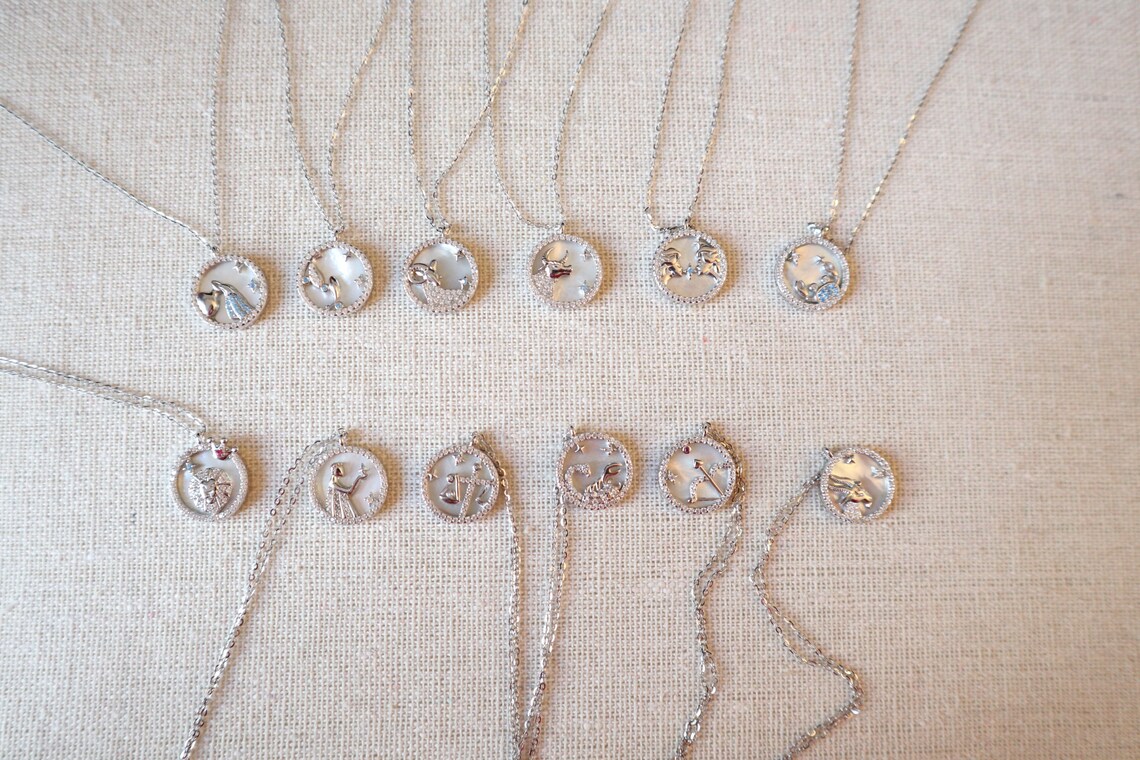 Twelve 12 Zodiac Signs Necklace, Birthday Gifts, Sterling Silver ...