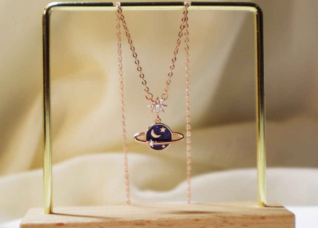 S925 Silver Galaxy Planet Silver Pendant Choker Necklace/ S925 Sterling ...