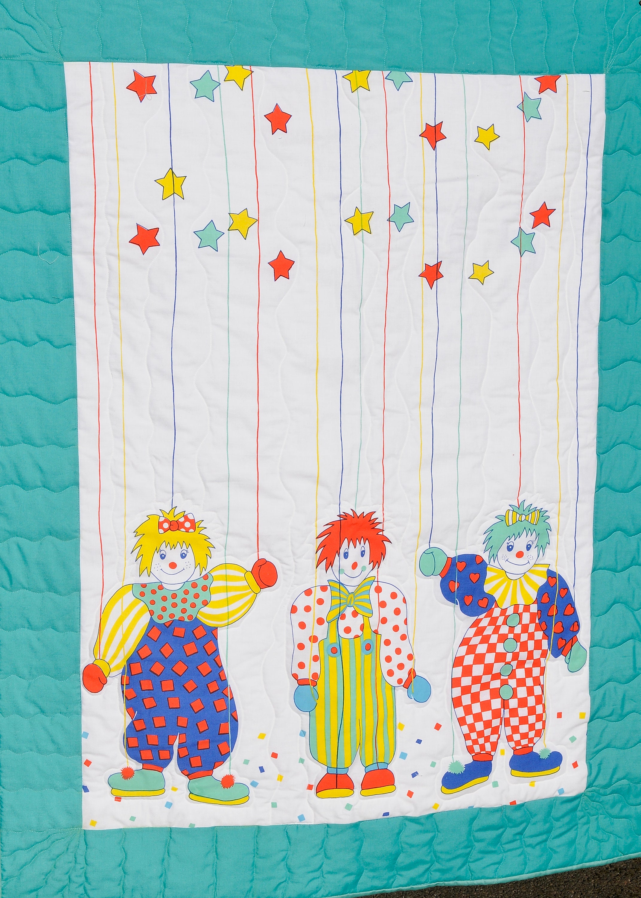 Clown design fun and quirky homemade patchwork quilted blanket, throw ...