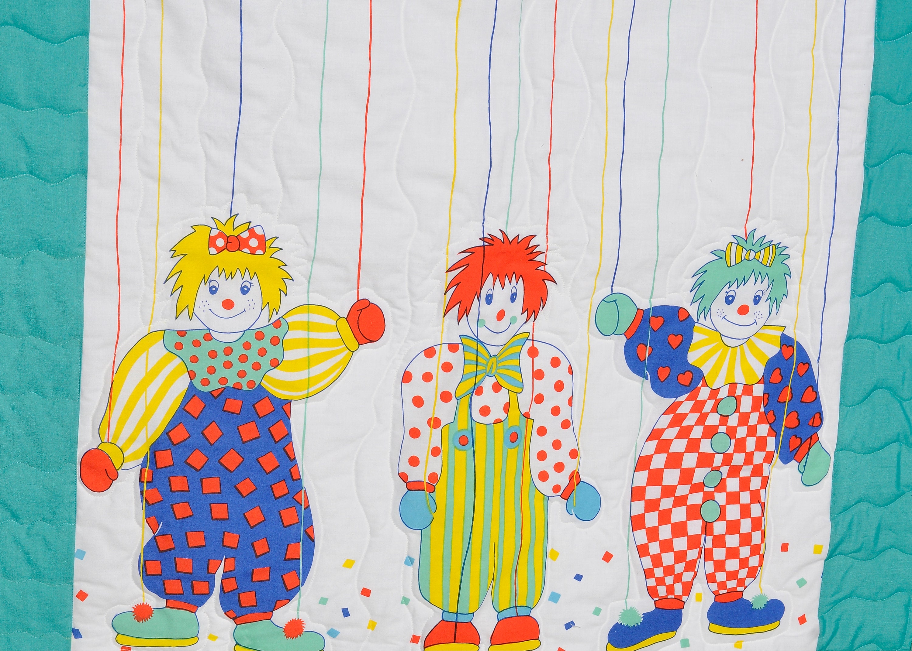 Clown design fun and quirky homemade patchwork quilted blanket, throw ...