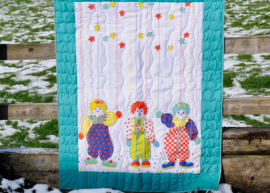 Clown design fun and quirky homemade patchwork quilted blanket, throw ...