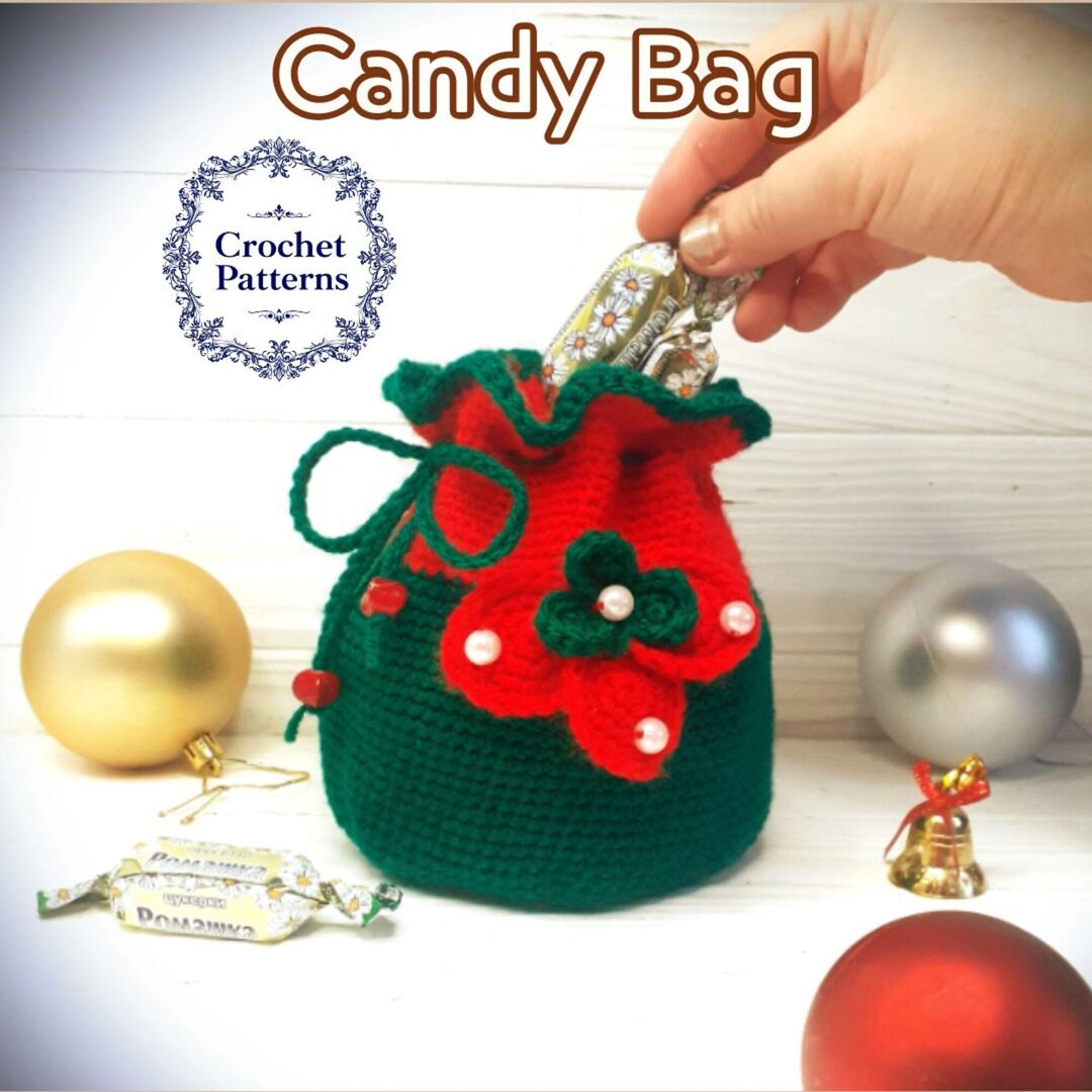 Crochet Christmas Candy Bag Pattern: Drawstring Gift Pouch (PDF Pattern ...