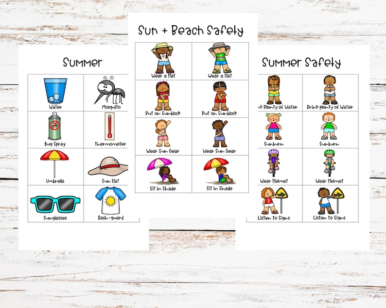 Summer, Sun and Beach Safety Visuals, Safety, Visual Aid, ABA, Therapy ...
