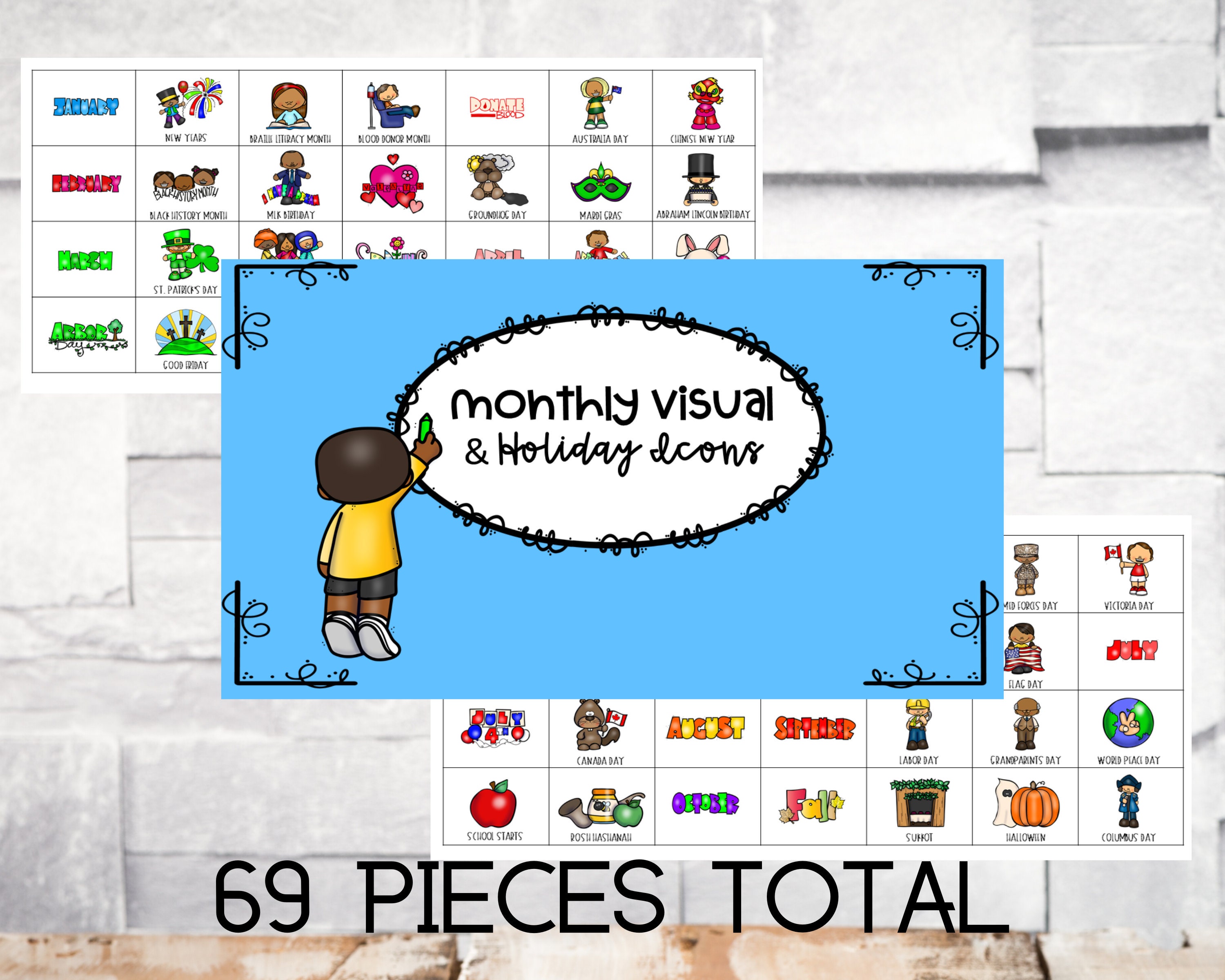 Monthly Calendar Visuals for Calanders, Holiday Icons, Visual Aid ...