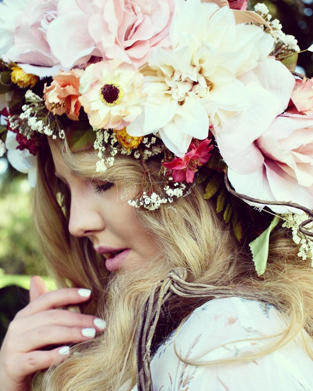 Large Handmade Flower Crown blush, Cream, Pinks, and Yellow With ...