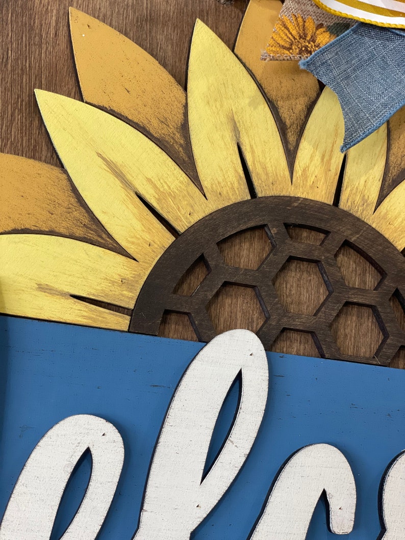Welcome Front Door Sign Sunflower Decor Sign Round Wood - Etsy
