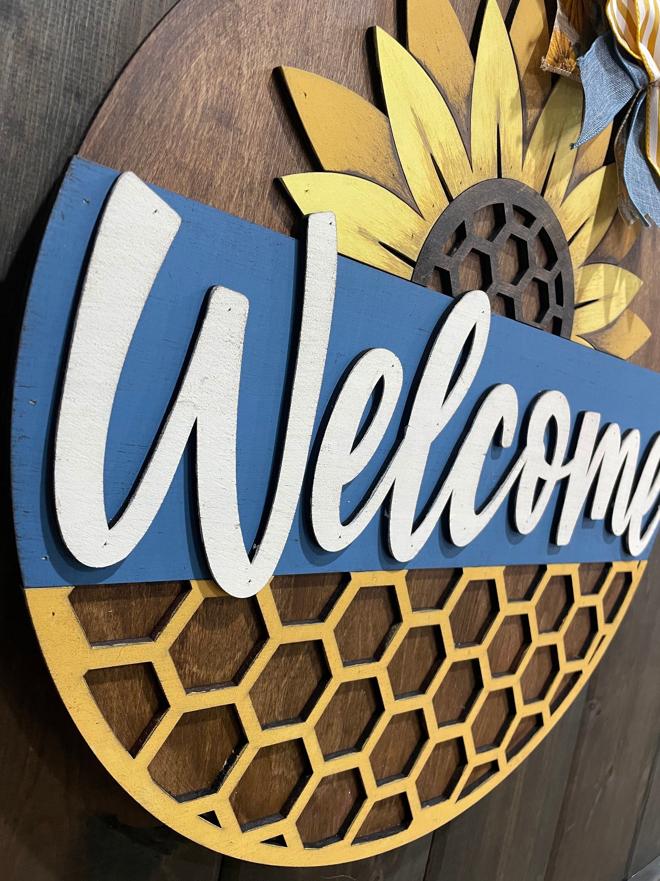Welcome Front Door Sign Sunflower Decor Sign Round Wood - Etsy