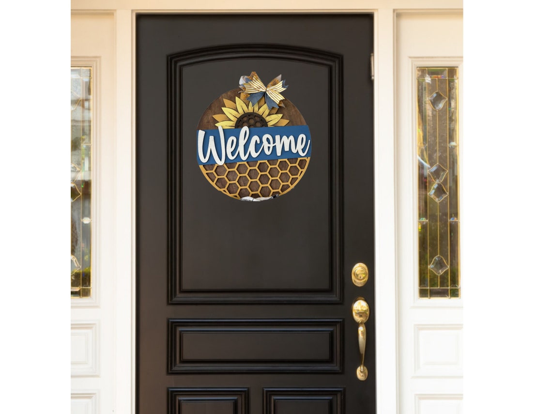 Welcome Front Door Sign Sunflower Decor Sign Round Wood - Etsy