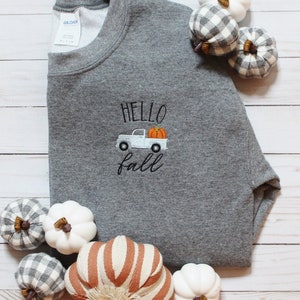 Hello Fall Embroidered Crewneck Sweatshirt - Adult Unisex Fall Crewneck ...