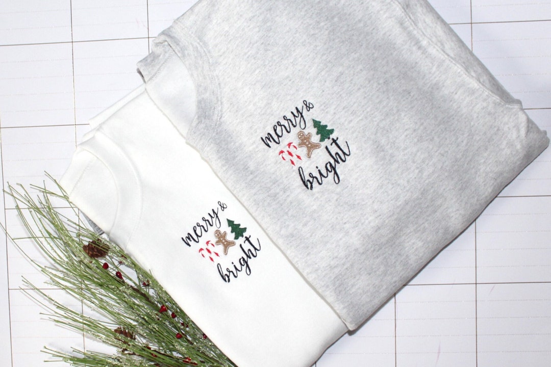 SHIP Next Day L Ash Merry & Bright Christmas Embroidered Crewneck ...