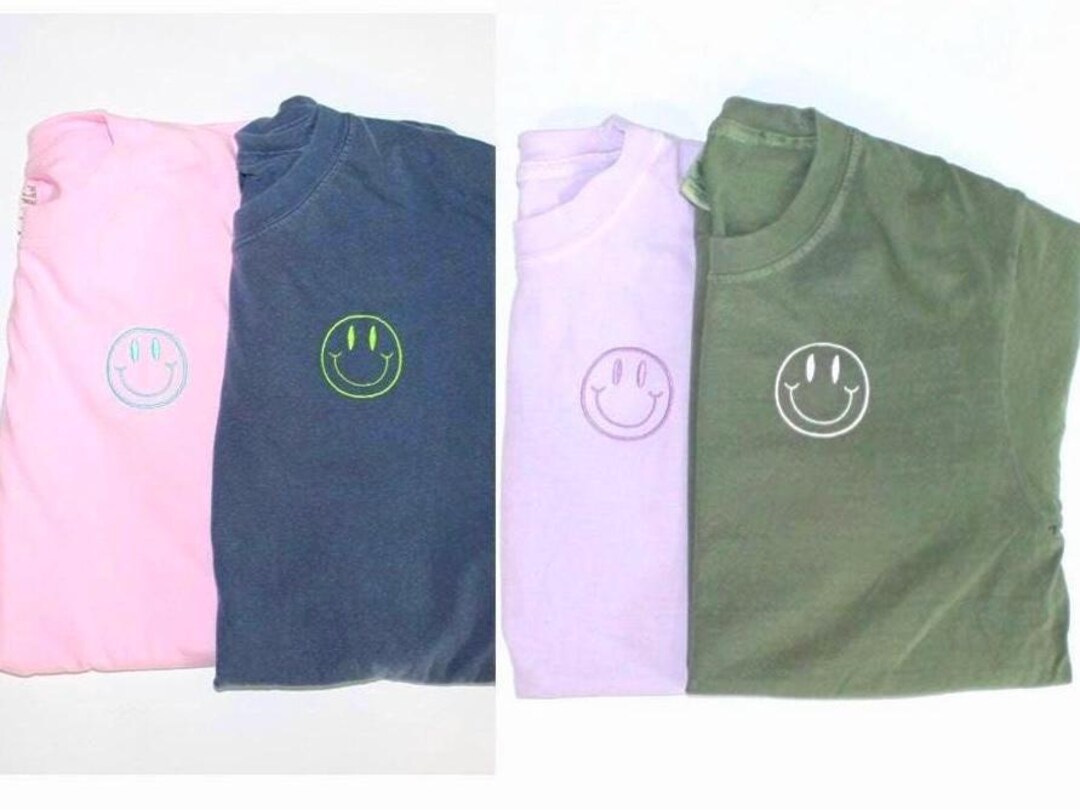 Smiley Face Left Chest Embroidered Adult Unisex Comfort Colors Short ...