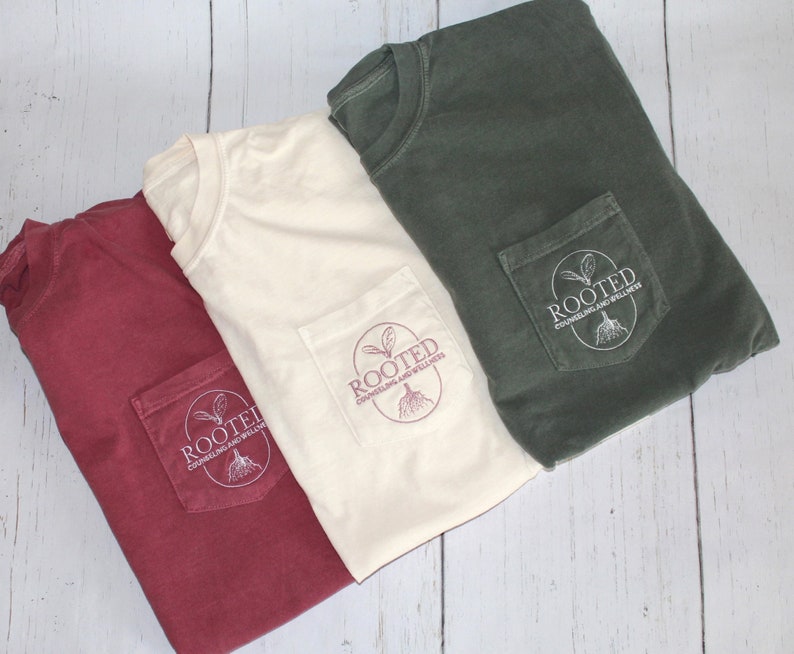 Custom Logo Adult Unisex Comfort Colors Pocket Tee | Embroidered Logo ...