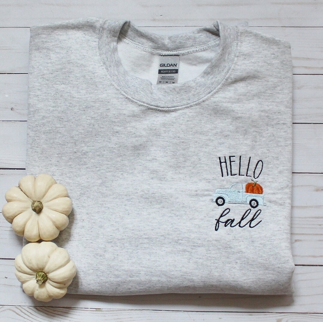 Hello Fall Embroidered Crewneck Sweatshirt Adult Unisex Fall Crewneck ...