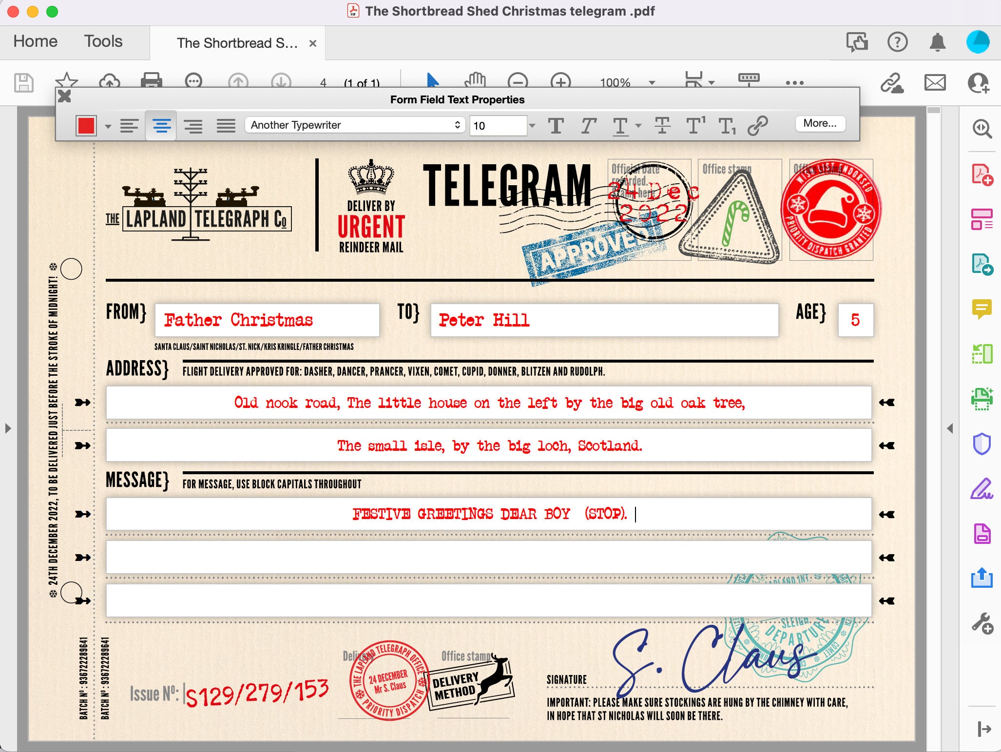 Christmas Editable Telegram. Santa Letter. Santagram Personalised ...