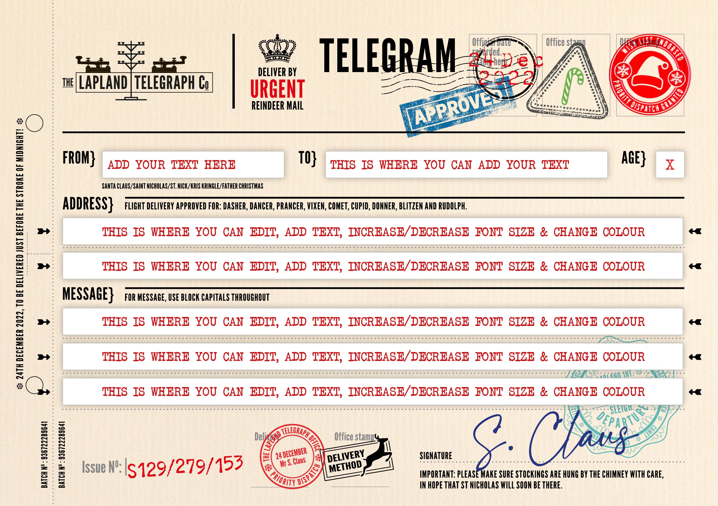 Christmas Editable Telegram. Santa Letter. Santagram Personalised ...