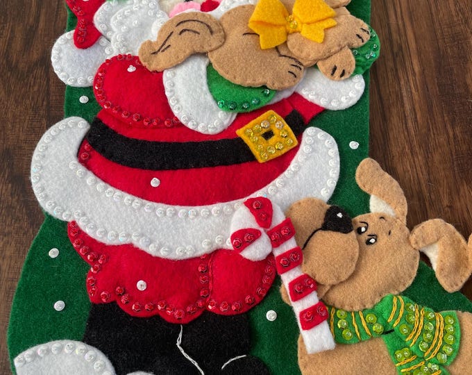 Finished Bucilla Stocking in Pattern santa and Pets - Etsy