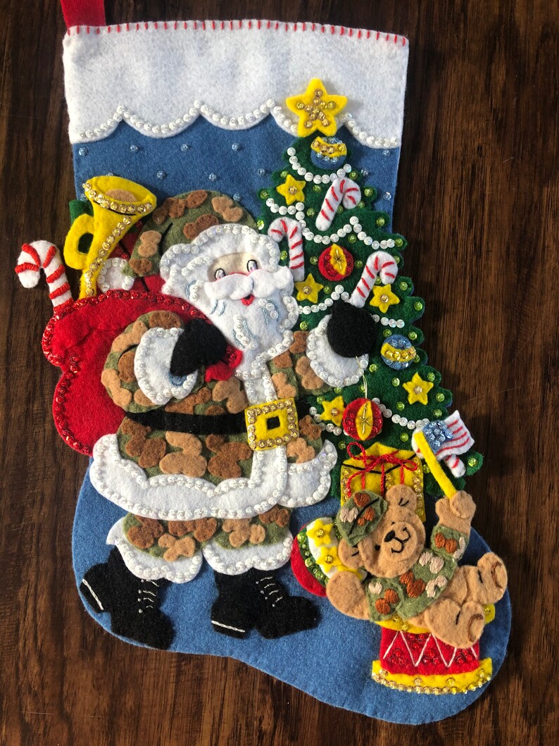 Finished Bucilla Stocking in Pattern camo Santa - Etsy