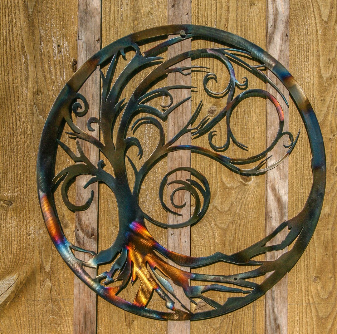 Flamed Swirl Tree of Life Metal Wall Art Wall Decor Metal Tree Round ...