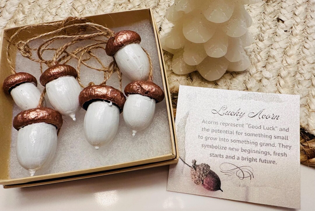 Good Luck Acorns, Hand-painted White W/rose-gold Tops, Set/6 - Etsy