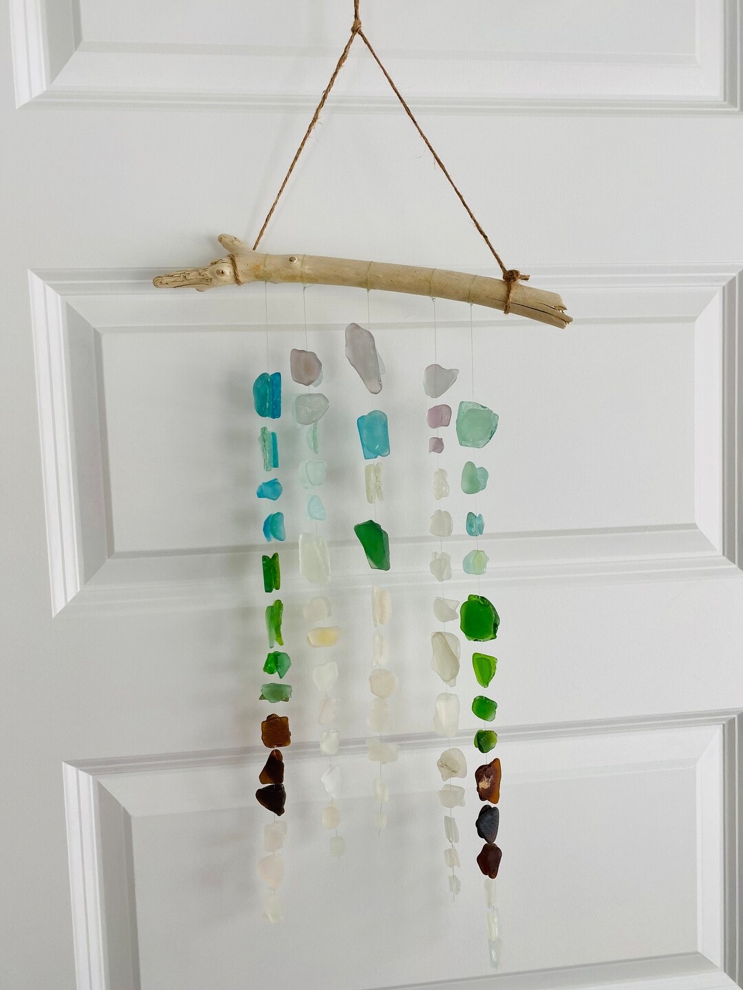 Beach Glass Sun-catcher, 5-strand, Double-sided Pastel Colors Glass, 29 ...