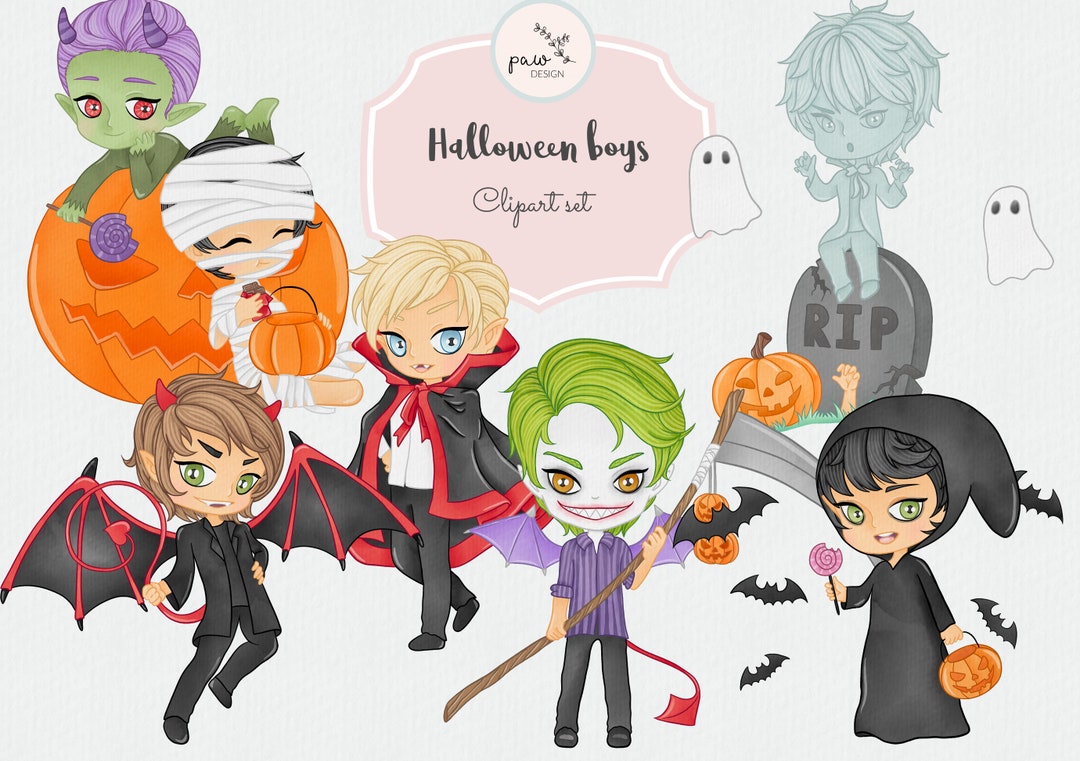 Watercolor Halloween Boys Watercolor Clipart. Clip Art File - Etsy