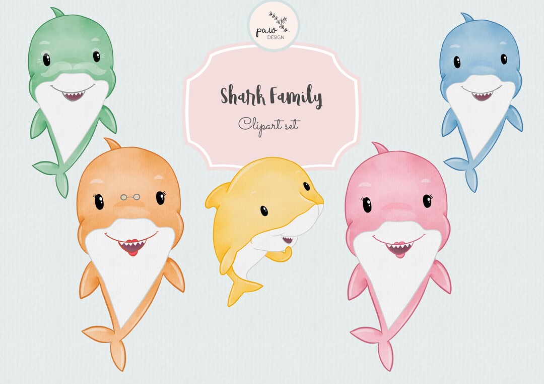 Watercolor Shark Family Baby Clipart Clip Art Commercial Use - Etsy