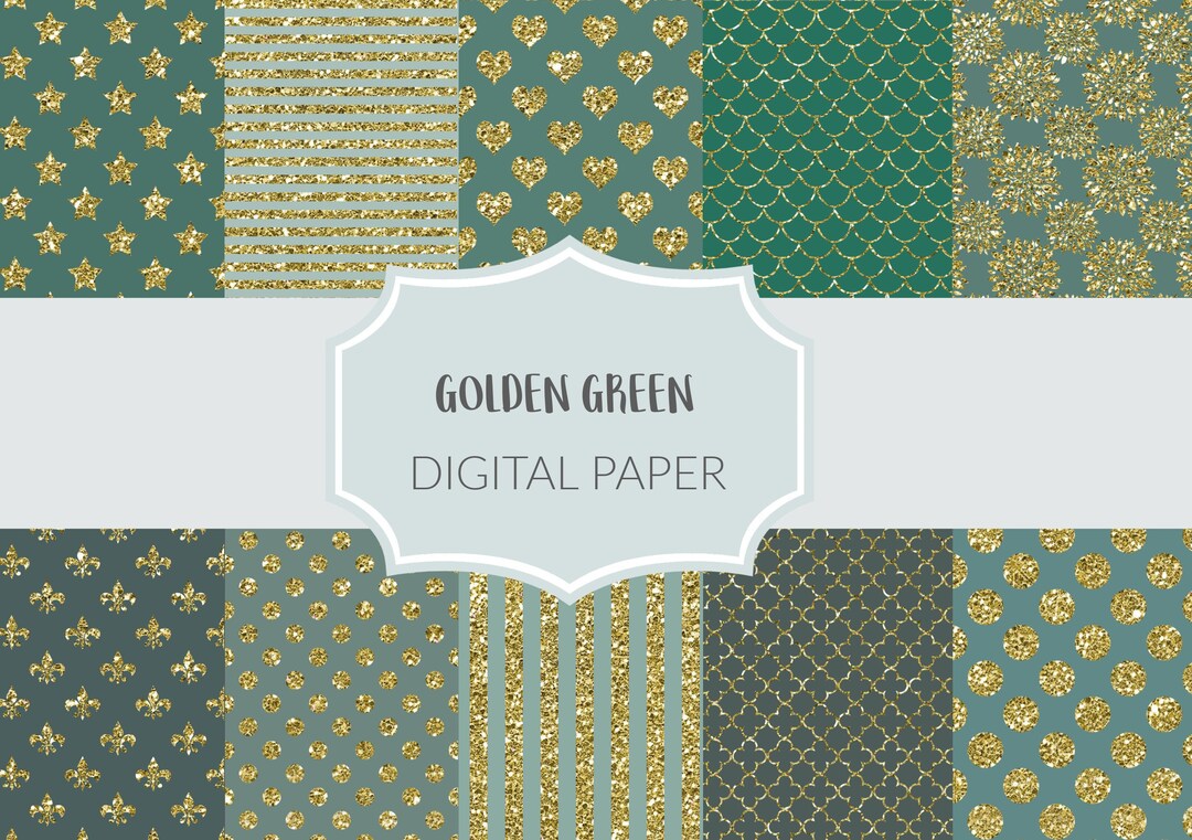 Golden Green Digital Paper Gold Papers Digital Background. / - Etsy